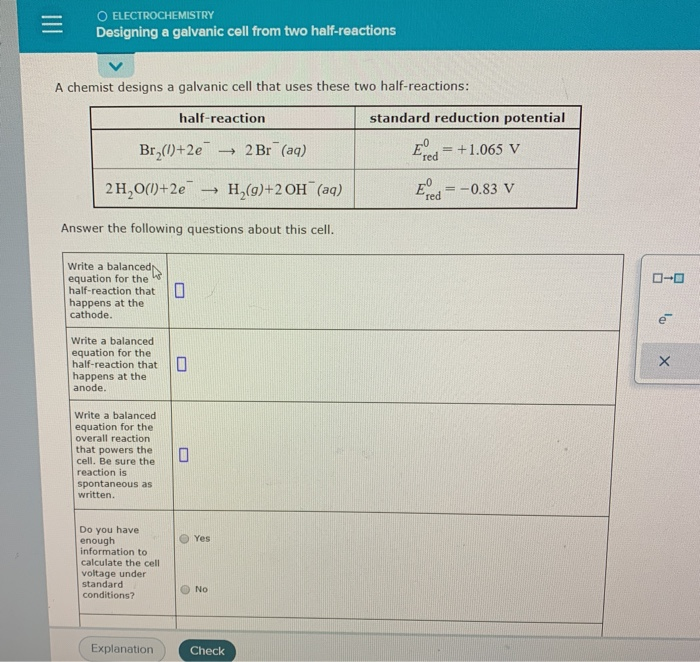 Solved O ELECTROCHEMISTRY Designing a galvanic cell from two | Chegg.com