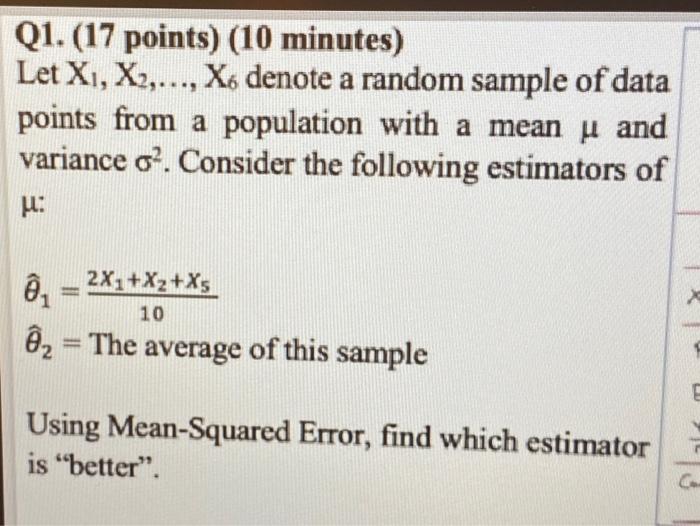 Solved Let X1,X2,…,X6 denote a random sample of data points | Chegg.com