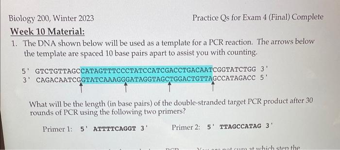 Biology 200, Winter 2023 Practice Qs for Exam 4 | Chegg.com