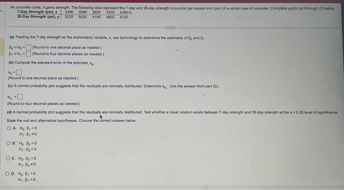 Solved (o) Treating the 7 -day strength as the explanatory | Chegg.com
