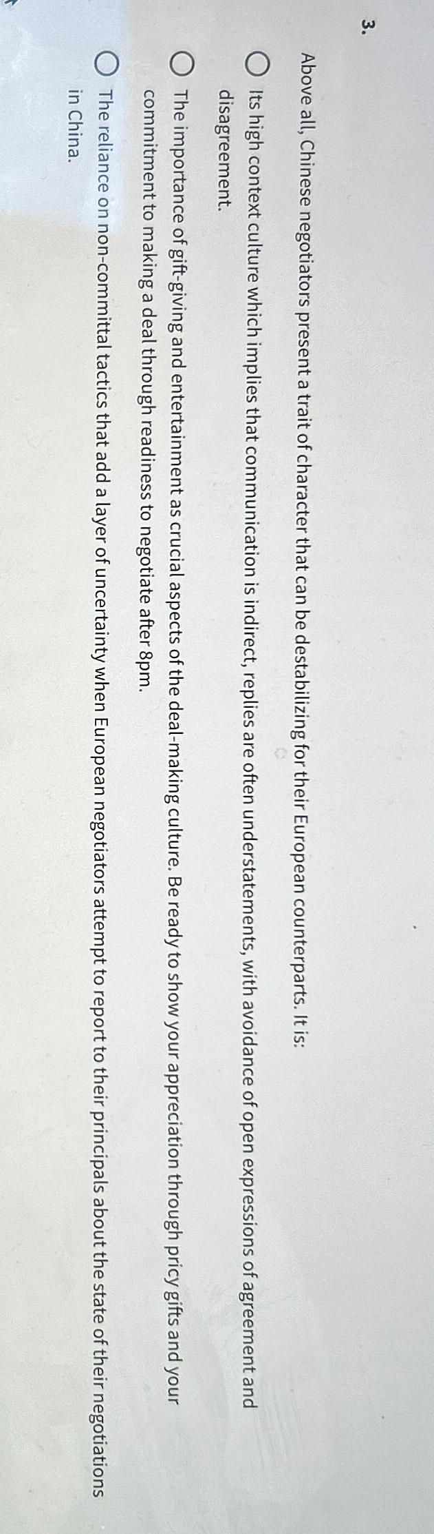 Solved Above all, Chinese negotiators present a trait of | Chegg.com