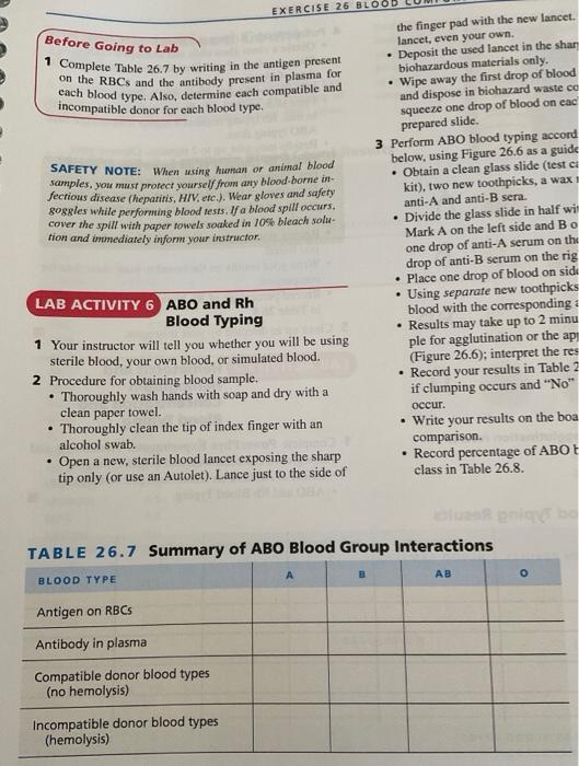 Solved TABLE 26.7 Summary of ABO Blood Group Interactions | Chegg.com