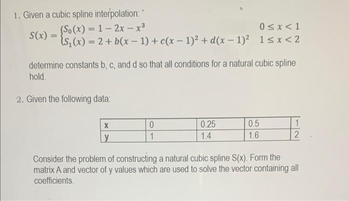 Solved 1. Given a cubic spline interpolation: S(x) = 05x