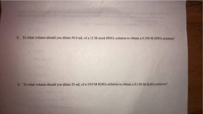Solved 8. To what volume should you dilute 50.0 mL of a 12M | Chegg.com