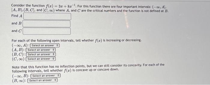 Solved Consider the function f(x)=3x+8x−1. For this function | Chegg.com