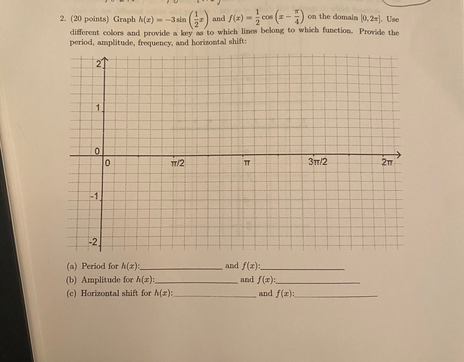 Solved Graph h(x) -3sin(1/2 ﻿x) ﻿and F(x) = 1/2 ﻿cos | Chegg.com