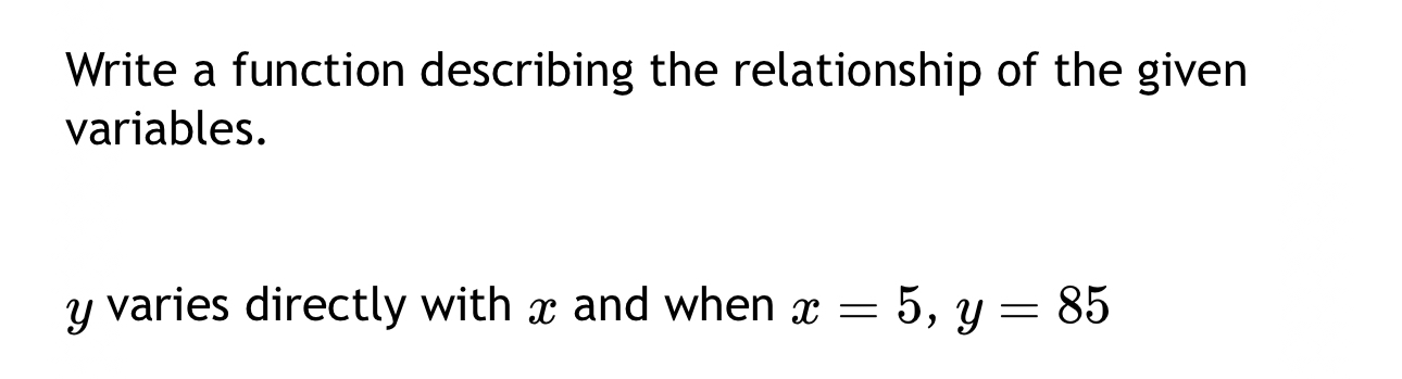 Solved Write a function describing the relationship of the | Chegg.com
