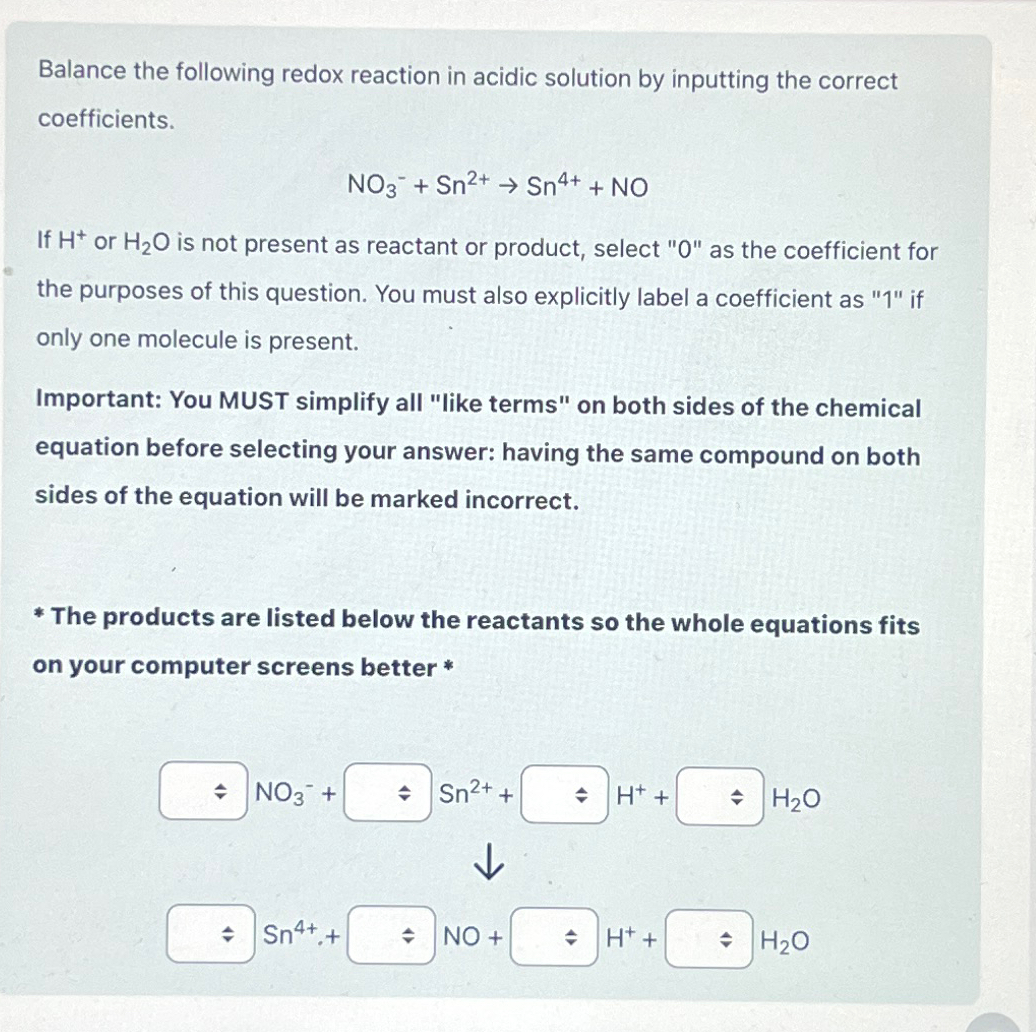 Solved Balance the following redox reaction in acidic | Chegg.com