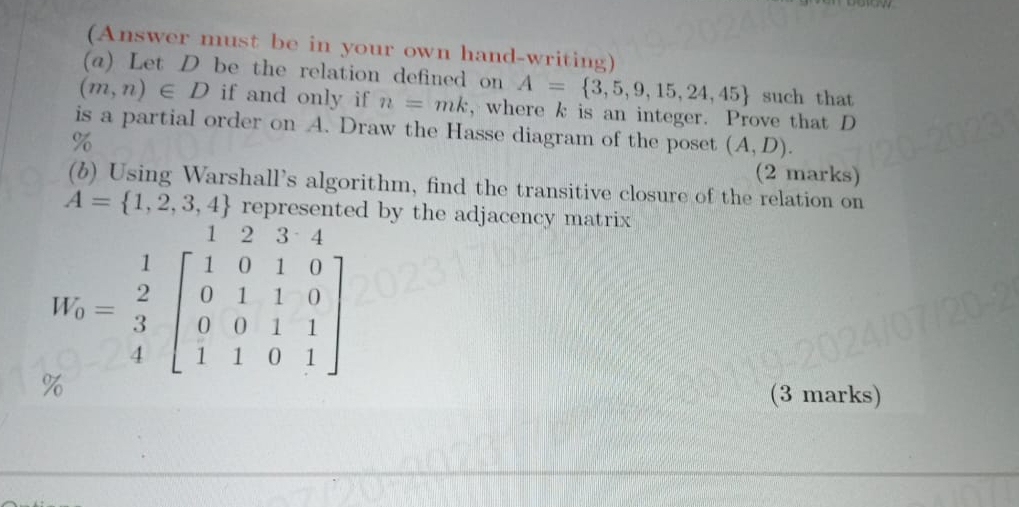 Solved (Answer must be in your own hand-writing)(a) ﻿Let D | Chegg.com