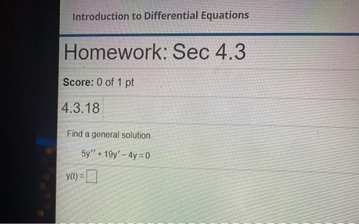 Solved Introduction to Differential Equations Homework: Sec | Chegg.com