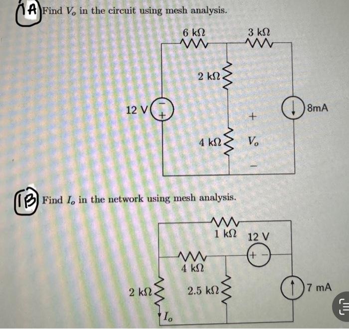 Solved 1 f Find Vo in the circuit using mesh analysis. Find | Chegg.com