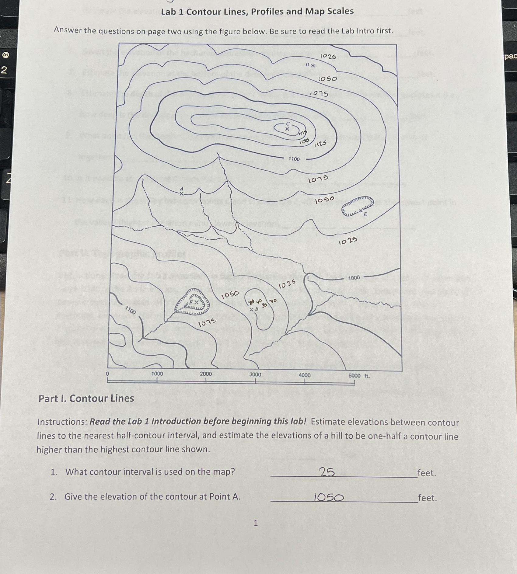 Solved Lab 1 ﻿Contour Lines, Profiles and Map ScalesAnswer | Chegg.com