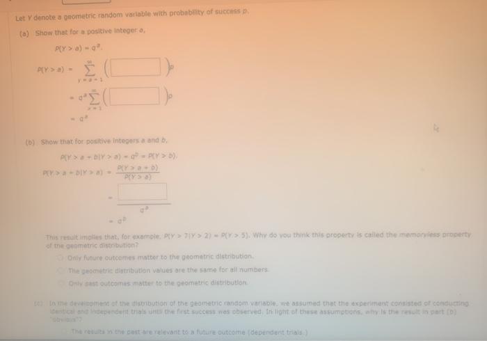 Solved Let y denote a geometric random variable with | Chegg.com