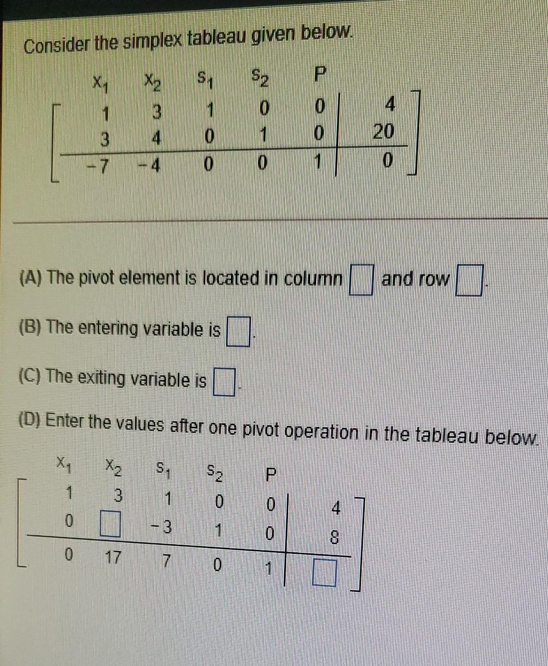 Solved Consider the simplex tableau given below. X X2 S, 52 | Chegg.com