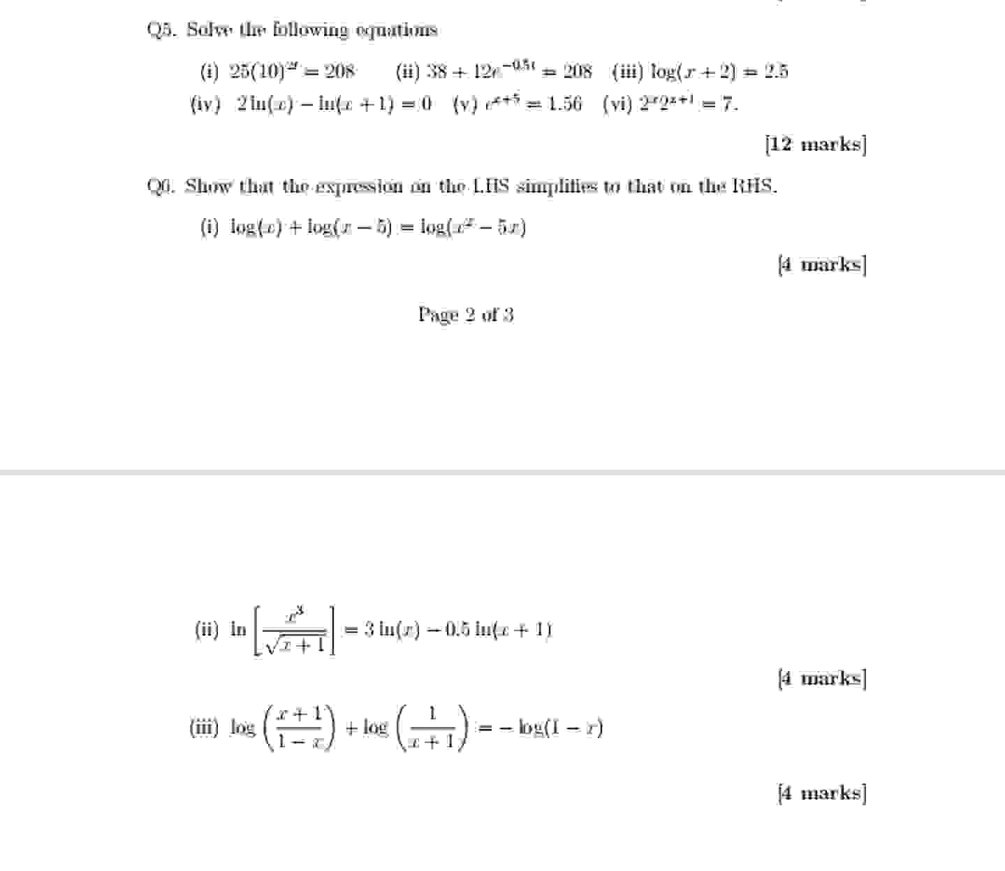 Solved (ii) ﻿[4 ﻿marks](iii) log(x+11-x)+log(1x+1)=-log(I-x) | Chegg.com