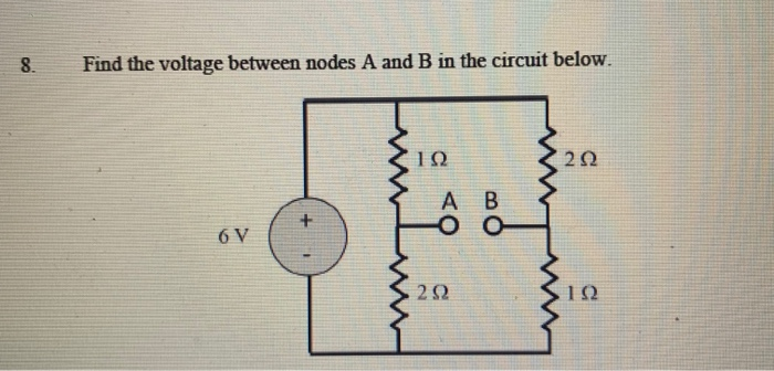 Solved Find the voltage between nodes A and B in the circuit | Chegg.com