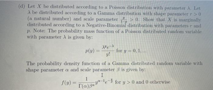 Solved d) Let X be distributed according to a Poisson | Chegg.com
