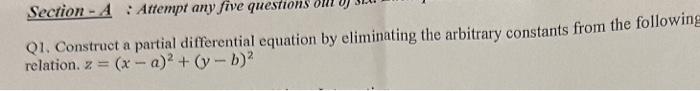 Solved Q1. Construct a partial differential equation by | Chegg.com