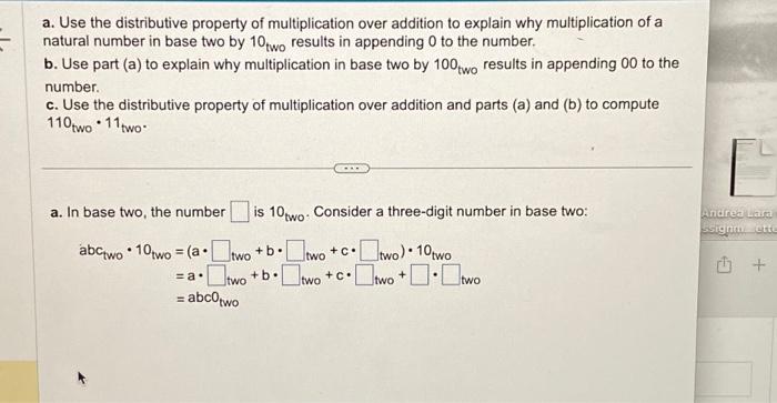 Solved a. Use the distributive property of multiplication | Chegg.com