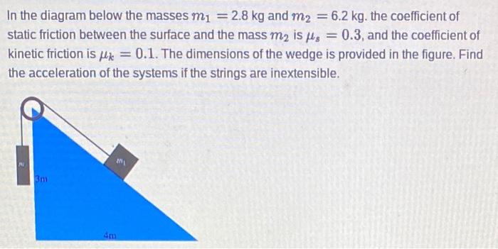 Solved In the diagram below the masses m1=2.8 kg and m2=6.2 | Chegg.com