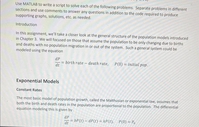Solved Use MATLAB to write a script to solve each of the | Chegg.com