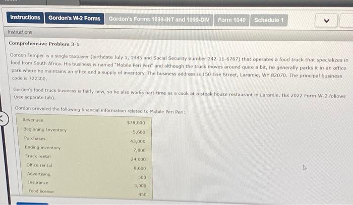 Comprehensive Problem 3-1 Gordon Temper 13 a single | Chegg.com
