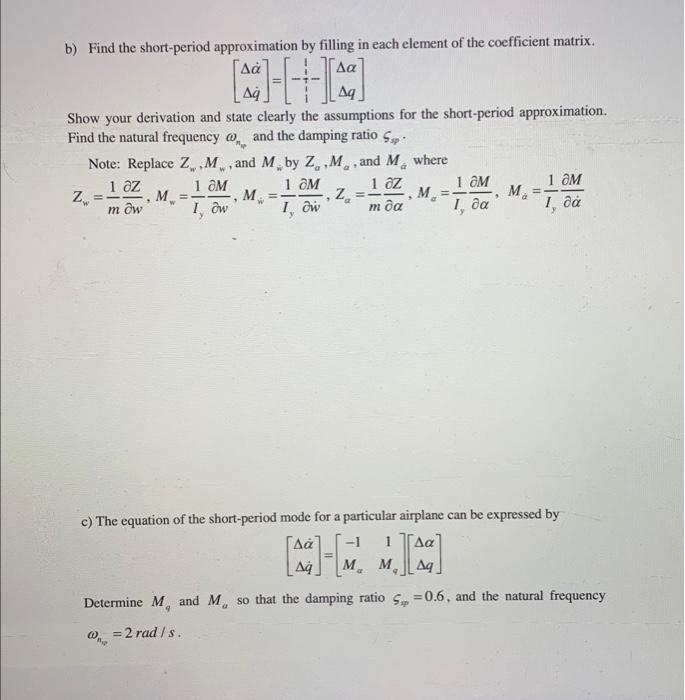 Solved b) Find the short-period approximation by filling in | Chegg.com