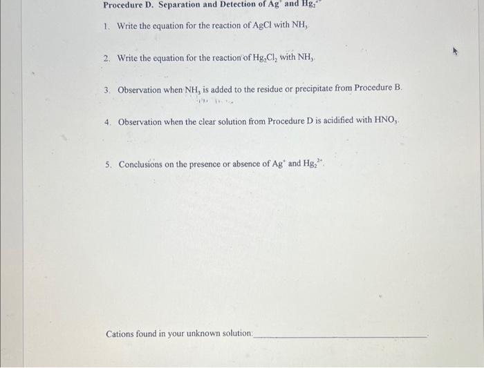Solved Procedure A: Precipitation of Group I Cations 1. The | Chegg.com