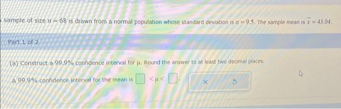 Solved sample of size n=68 is drawn from a normal population | Chegg.com