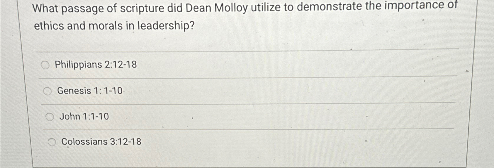 Solved What passage of scripture did Dean Molloy utilize to | Chegg.com
