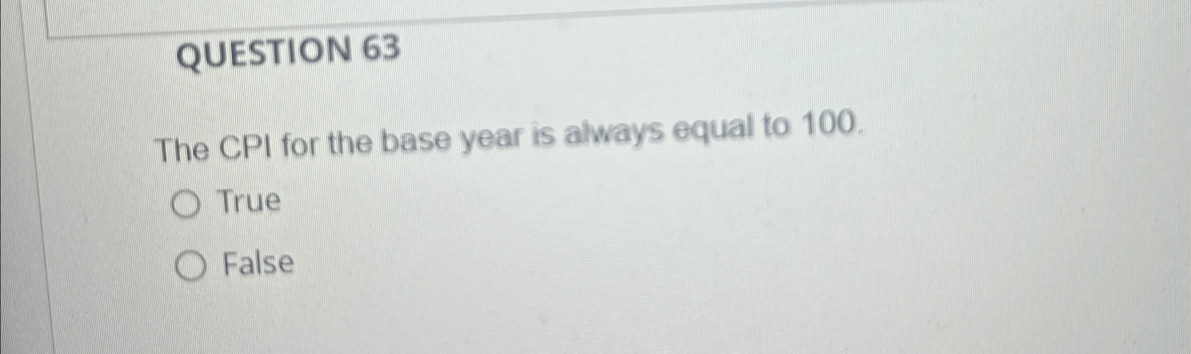 Solved QUESTION 63The CPI for the base year is always equal | Chegg.com