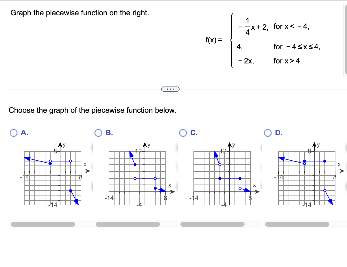 Solved Choose the graph of the piecewise function | Chegg.com