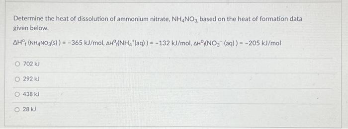 Solved Determine the heat of dissolution of ammonium | Chegg.com