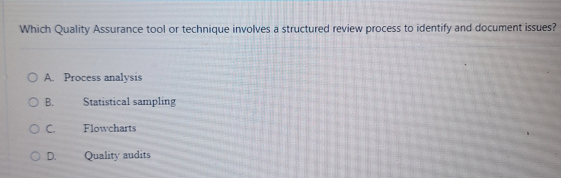 Solved Which Quality Assurance Tool Or Technique Involves A Chegg Solved Which Quality Assurance Tool Or Technique Involves A Chegg