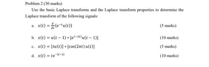 Solved Problem 2 (30 marks) Use the basic Laplace transforms | Chegg.com
