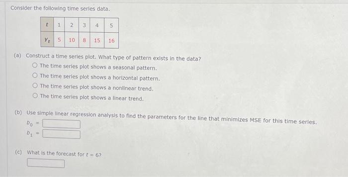 Solved Consider the following time series data. (a) | Chegg.com