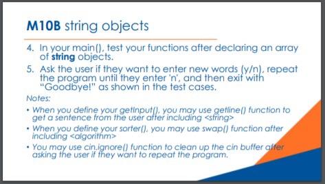 Solved M10B string objects 1. Write a void function called | Chegg.com