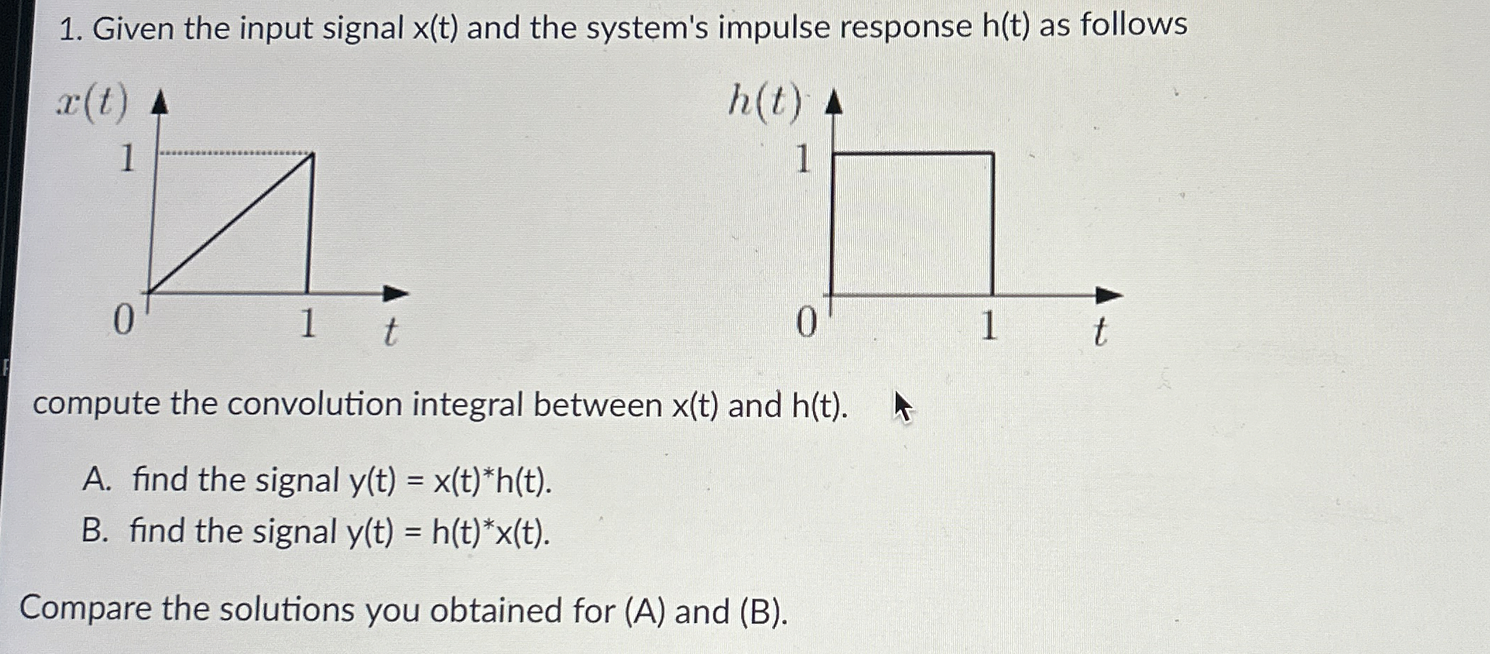 Solved Given the input signal x(t) ﻿and the system's impulse | Chegg.com