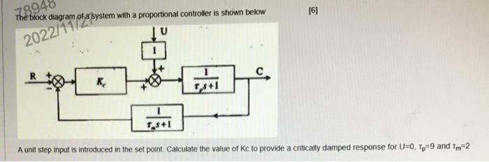 Solved The block diagram of a system with a proportional | Chegg.com