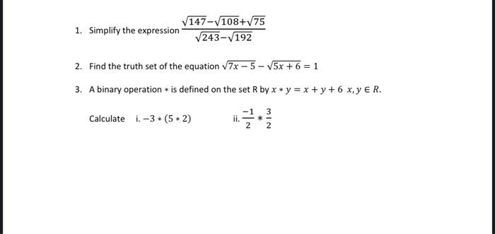 Solved 147-108+75 1. Simplify the expression 1243-192 2. | Chegg.com