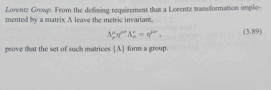 Solved Lorentz Group. From the defining requirement that a | Chegg.com