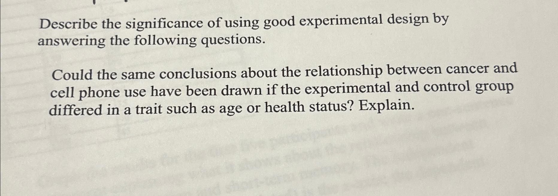Solved Describe the significance of using good experimental | Chegg.com