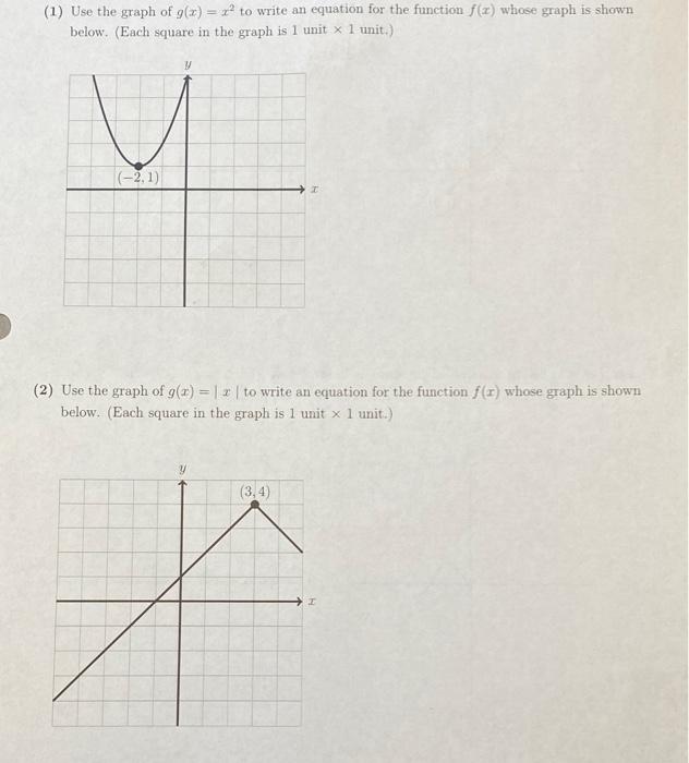 Solved 1 Use The Graph Of G X X2 To Write An Equation For