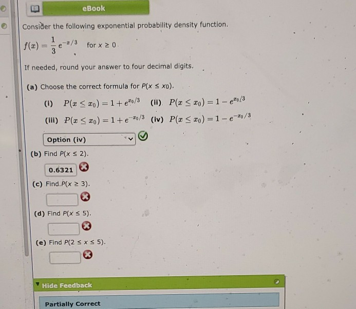 Solved eBook Consider the following exponential probability | Chegg.com