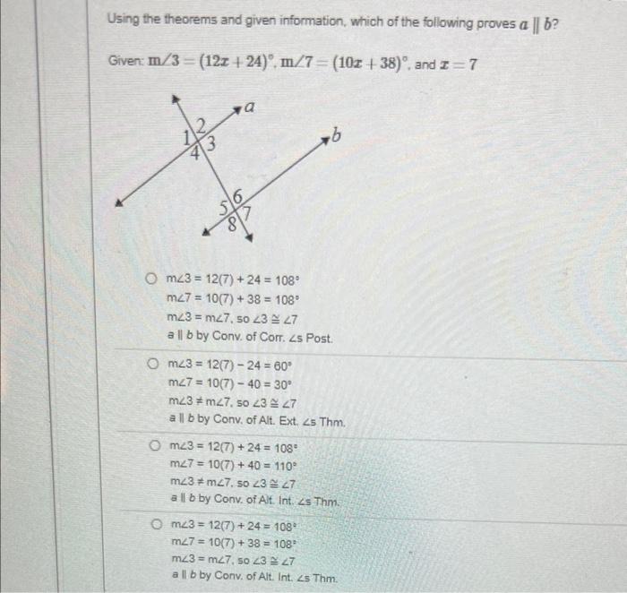 Solved Using the theorems and given information, which of | Chegg.com