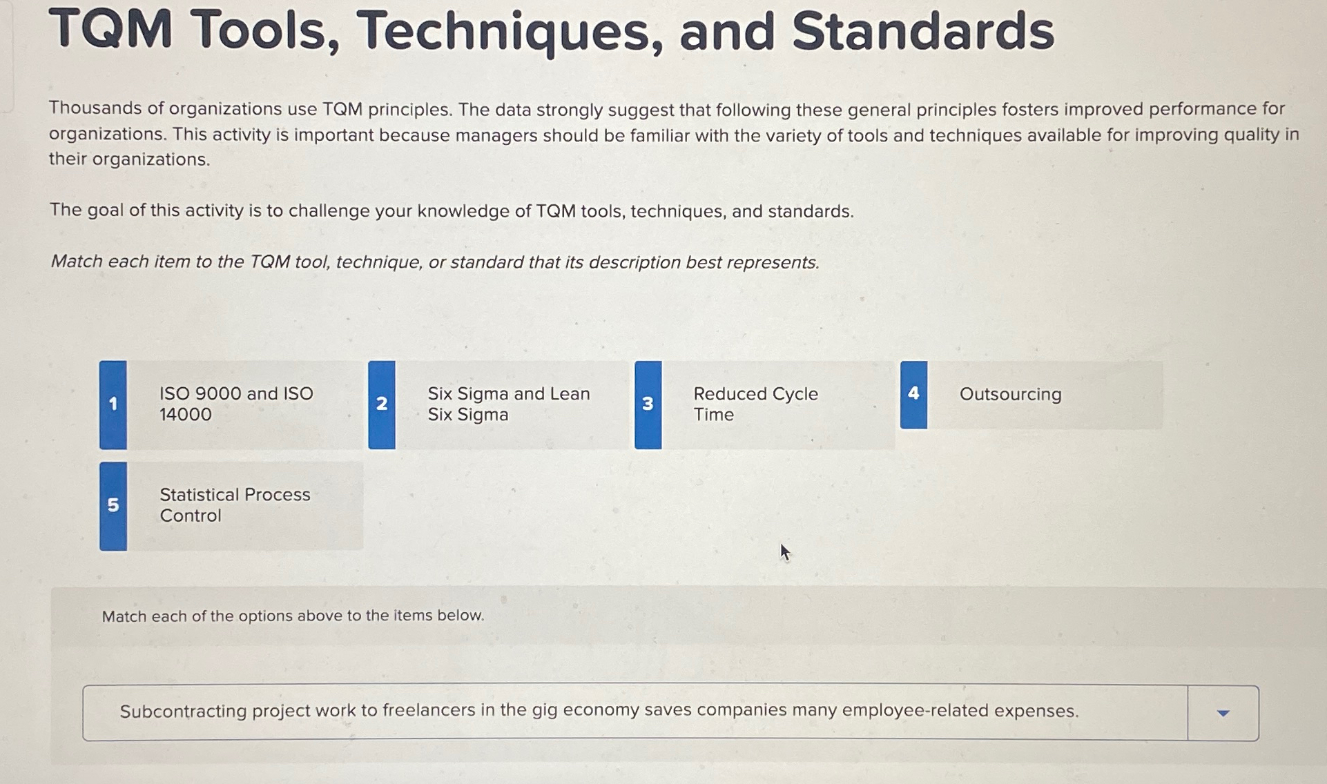 Solved TQM Tools, Techniques, and StandardsThousands of | Chegg.com