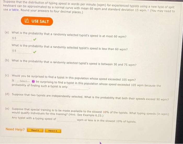 Solved Suppose that the distribution of typing speed in | Chegg.com