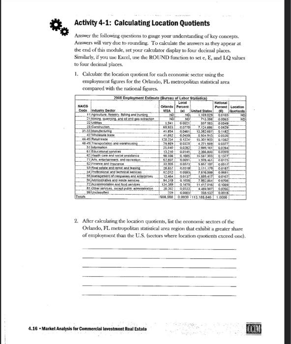 Solved Activity 4-1: Calculating Location Quotients Answer | Chegg.com
