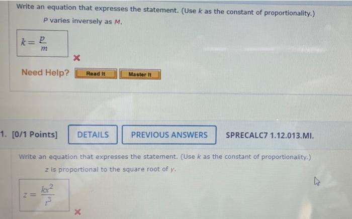 Solved Write An Equation That Expresses The Statement Use