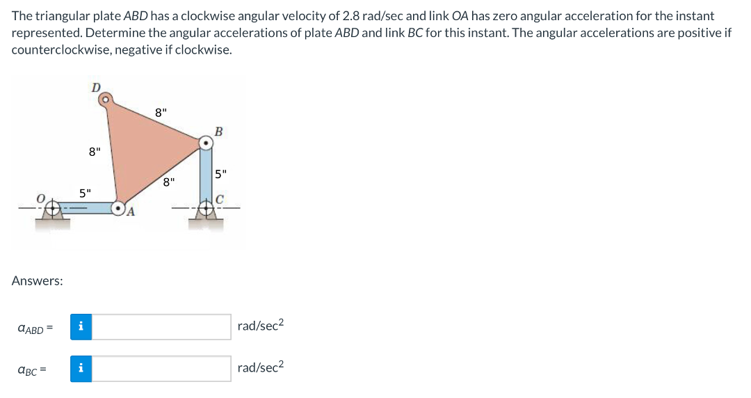 Solved The triangular plate ABD has a clockwise angular | Chegg.com